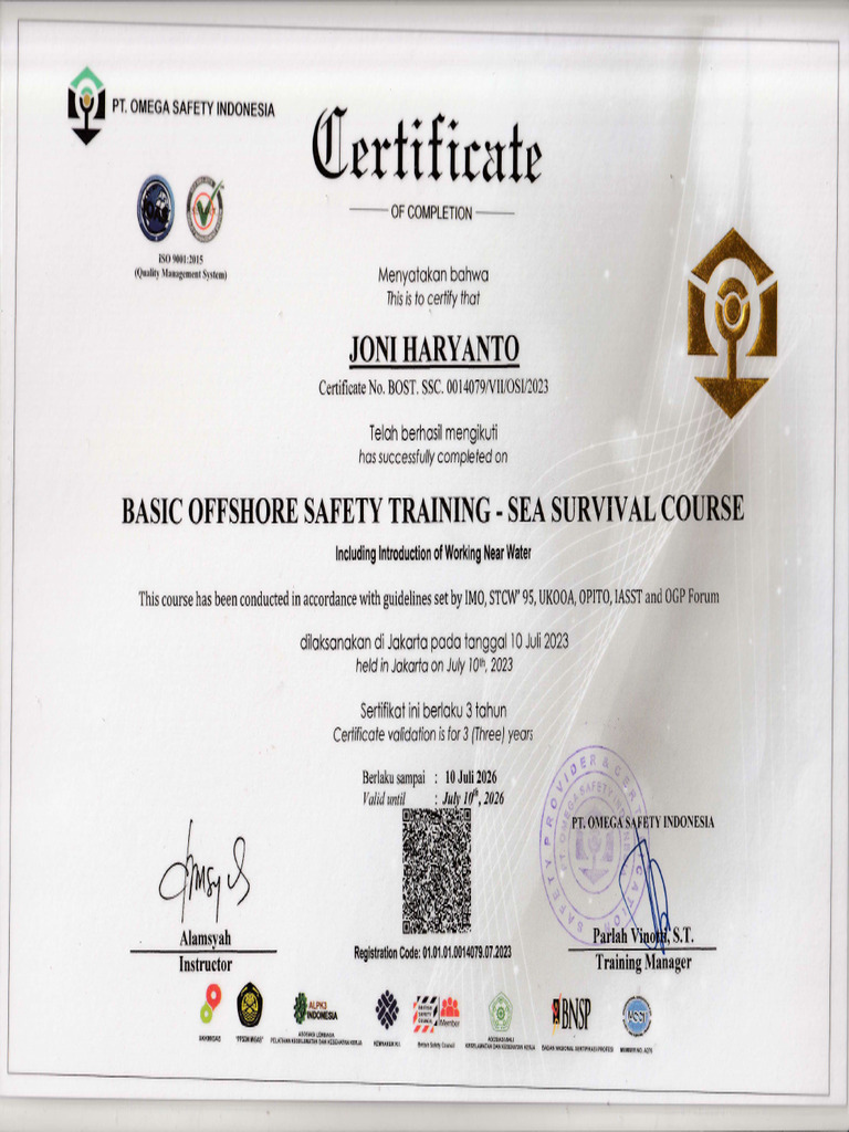 Sertifikat Sea Survival | PDF