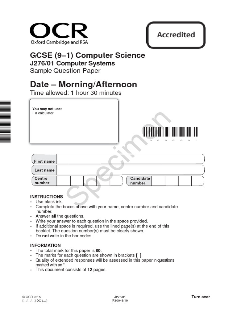 Unit j276 01 Computer Systems Sample Assessment Materials | PDF | Computer Network | Computer ...