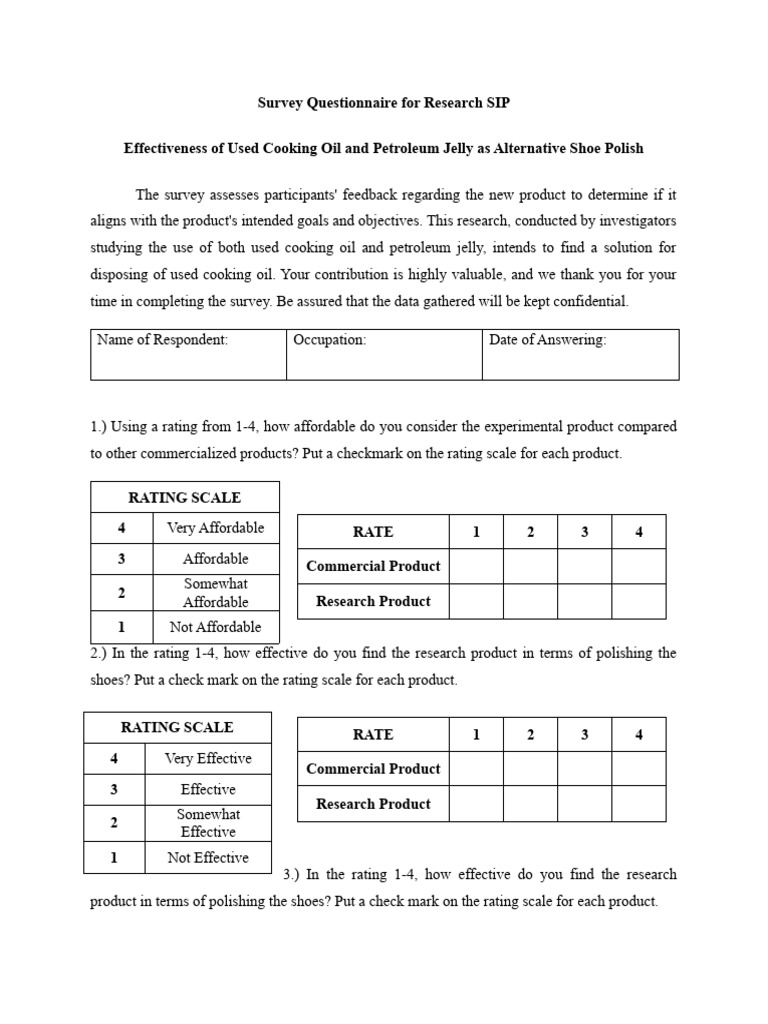 Survey Questionnaire For Research SIP | PDF