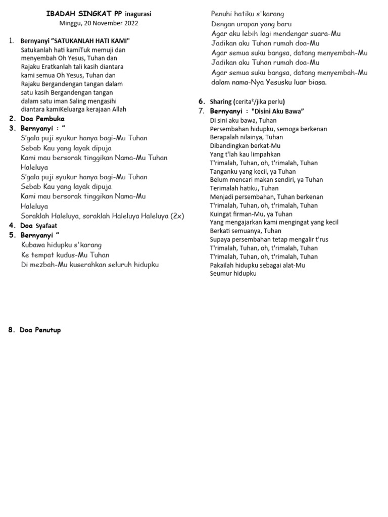 Ibadah singkat inagurasi 2 | PDF