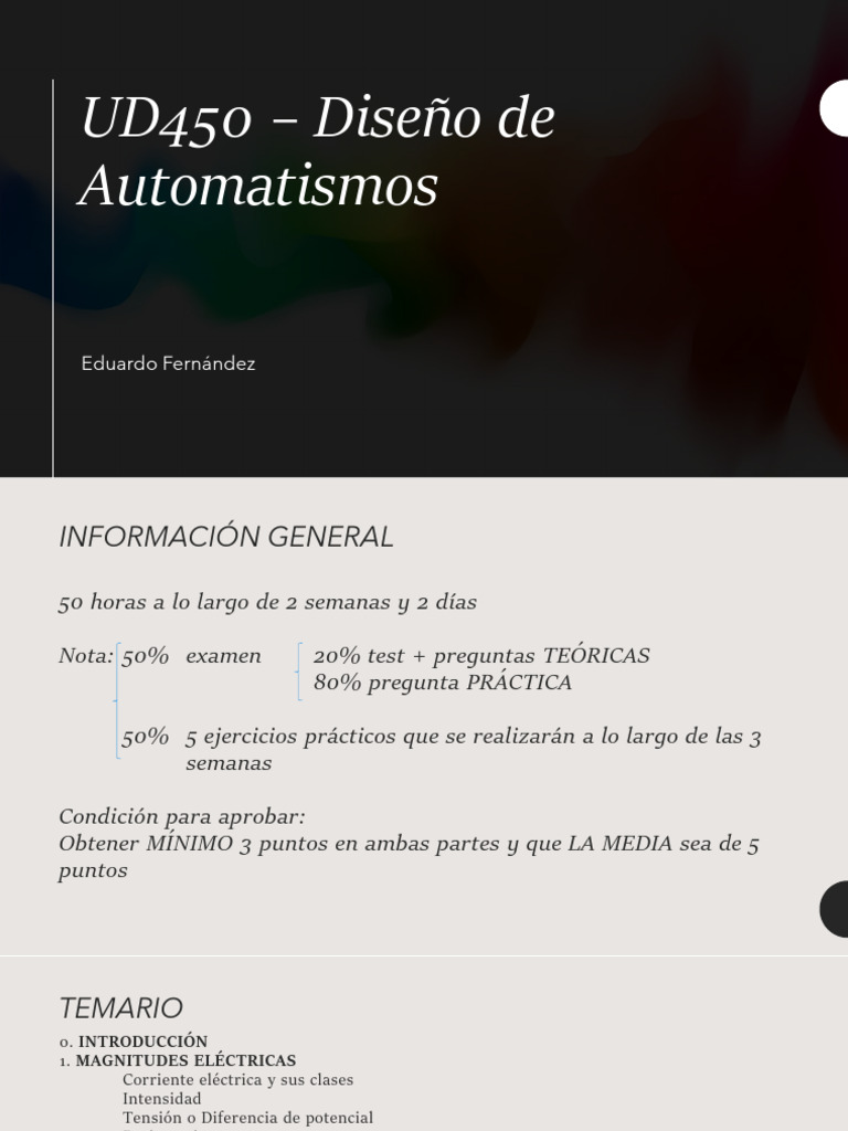 UD450 - Diseño de Automatismos | PDF | Motor eléctrico | Corriente ...