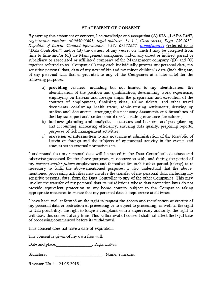 Statement of Consent | PDF | Latvia | Business