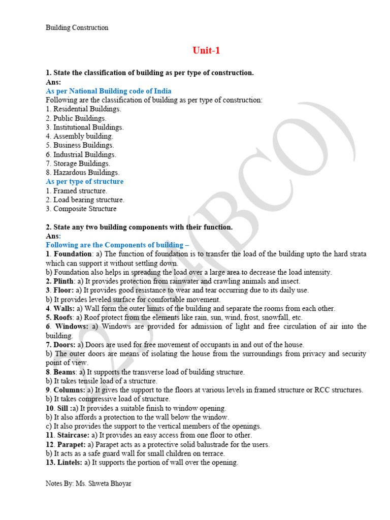 Importat Question of Building Construction | PDF | Stairs | Masonry