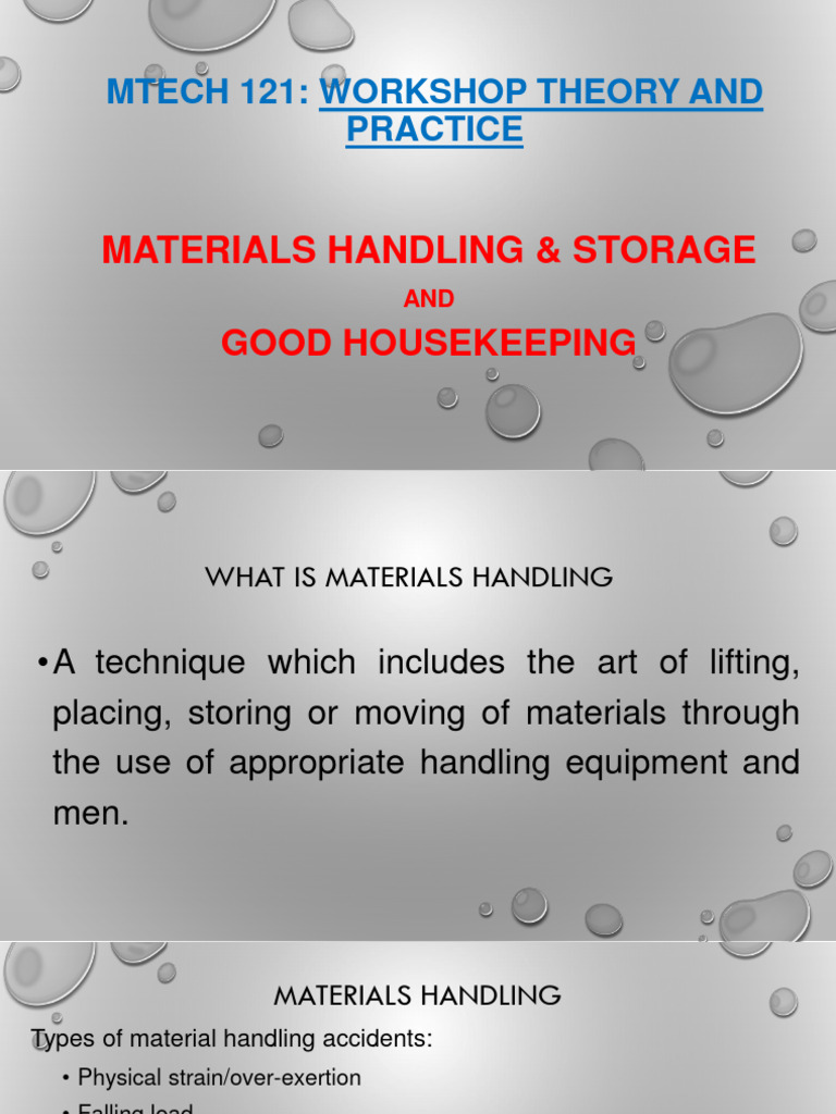 MTech 121 Materials Handling Storage and Good Housekeeping | PDF ...