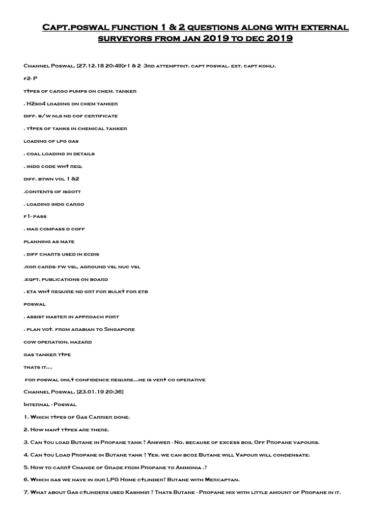 Capt Poswal Q & A | PDF | Oil Tanker | Ships