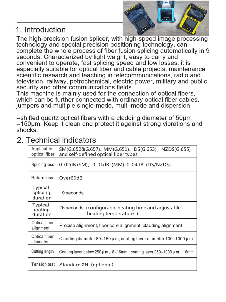 A-87S Fusion Splicer DataSheet - Wiitek | PDF | Optical Fiber | Physical Sciences