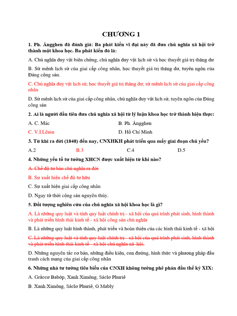 Trac Nghiem Chu Nghia Xa Hoi Khoa Hoc Full Cac Chuong | PDF