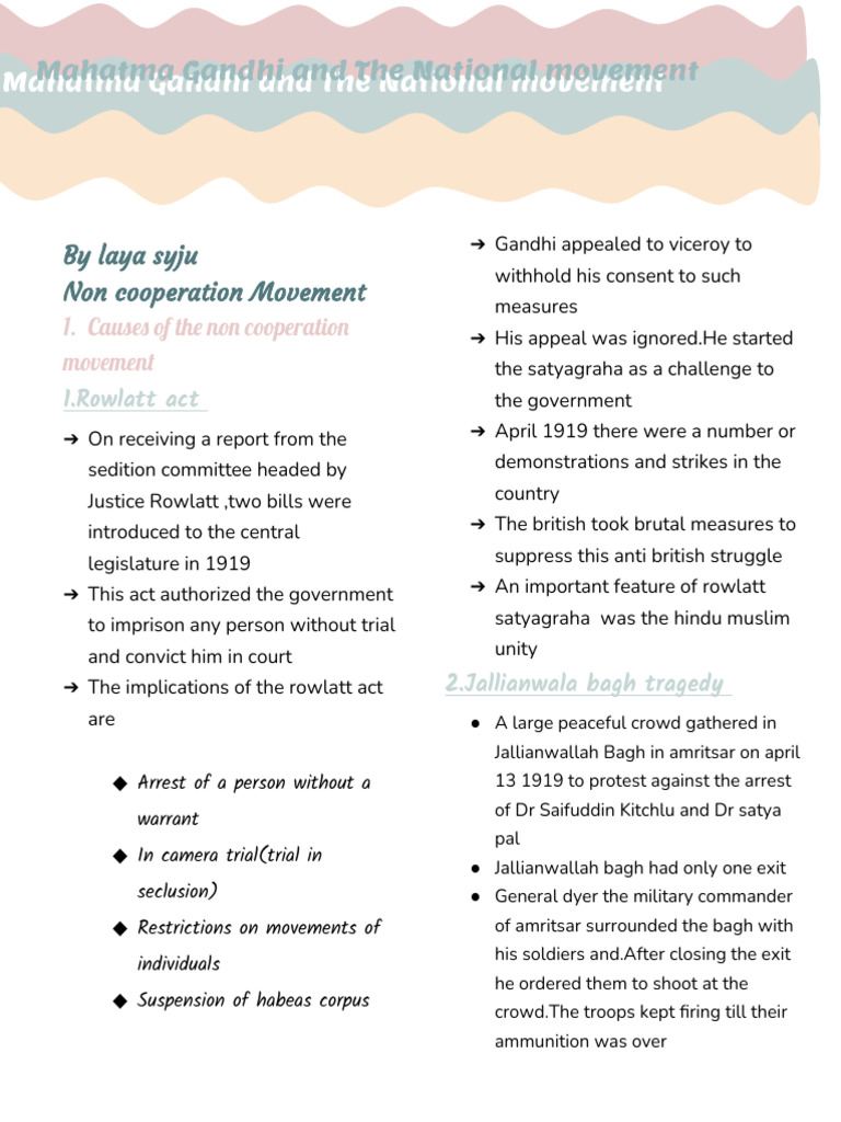 Non Cooperation Movement | PDF | Mahatma Gandhi | Indian Independence ...