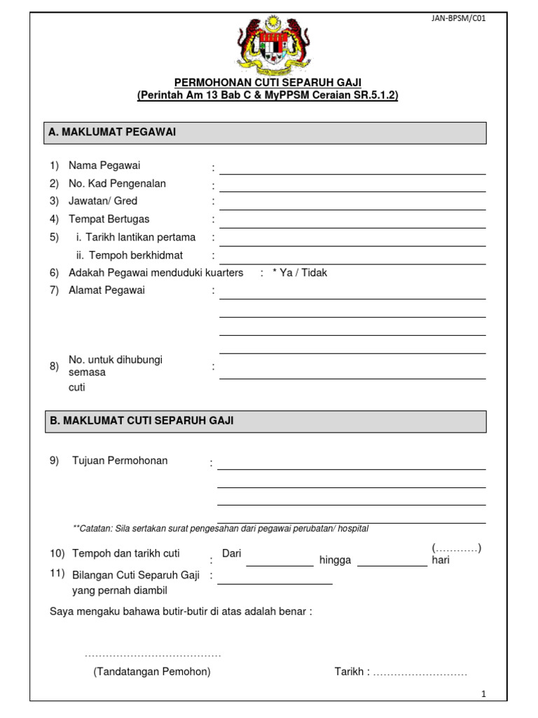 1 Borang Cuti Separuh Gaji | PDF | Hukum