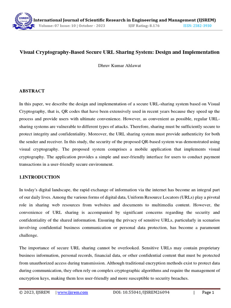 Visual Cryptography Based Secure Url Sharing System Design And Implementation Pdf