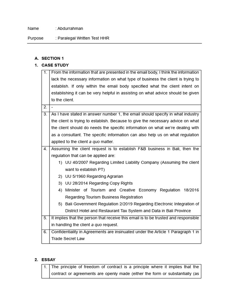 Written Test Answer - Abdurrahman - Abdu Rahman | PDF | Lawyer ...