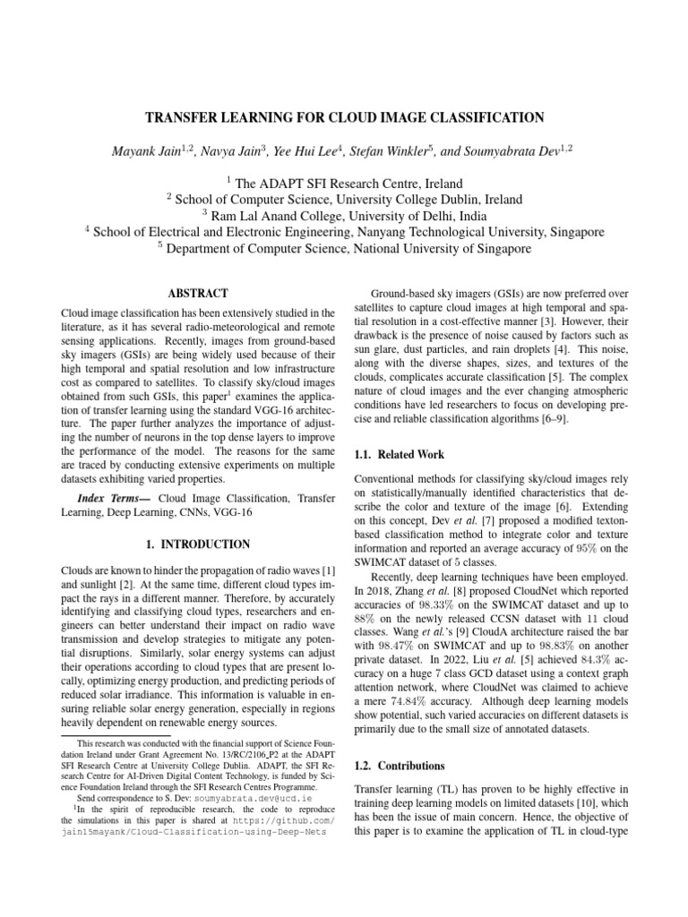 Transfer Learning For Cloud Image Classification | PDF | Deep Learning | Learning