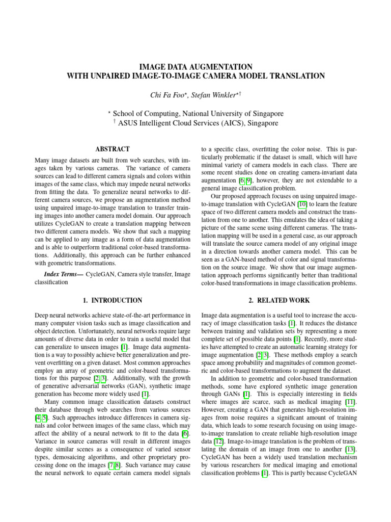 Image Data Augmentation With Unpaired Image-To-Image Camera Model ... Image Data Augmentation With Unpaired Image-To-Image Camera Model ...