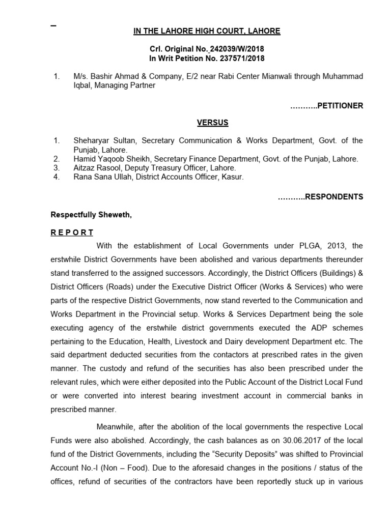 Crl. Org. No. 242039 W 2018 MS Bashir Ahmad & Co. vs. Sheharyar Sultan ...