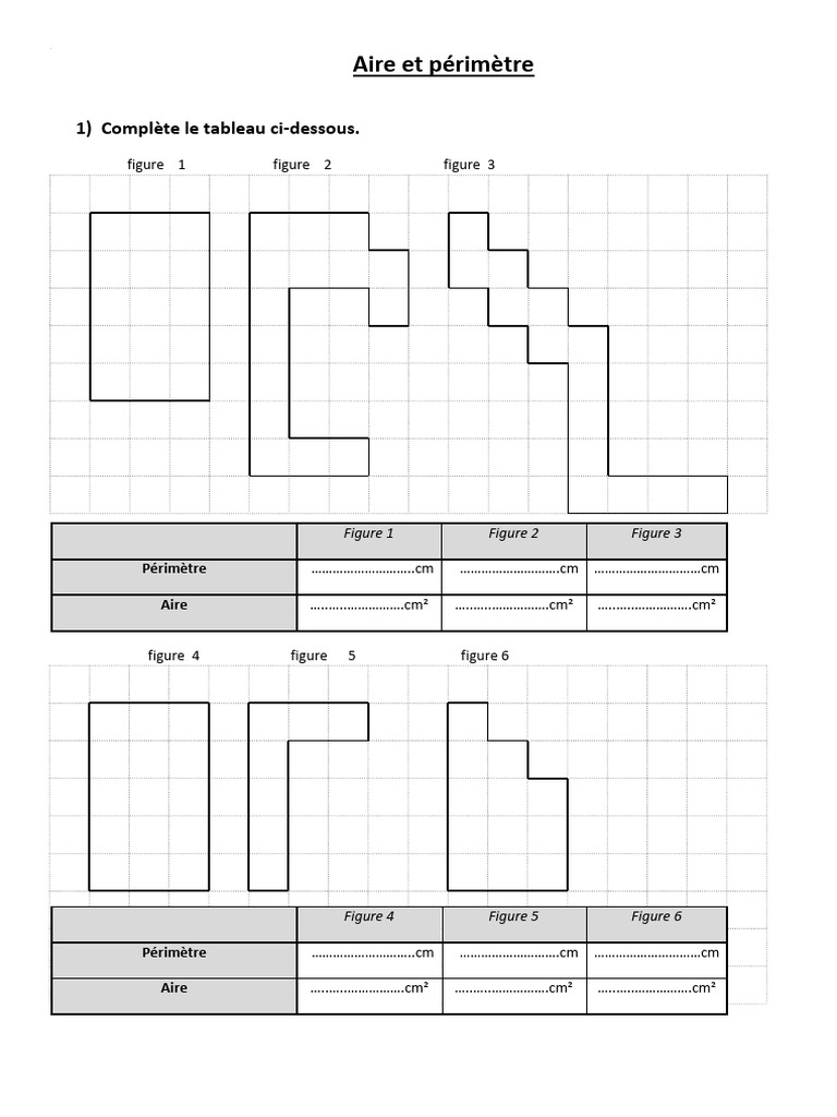 Exercices sur aire et périmètre CM1 | PDF