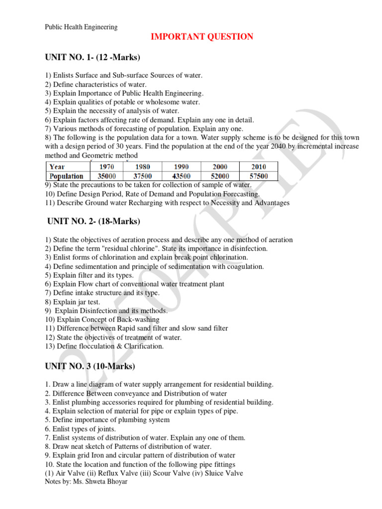 Important Question of Phe | PDF | Sewage Treatment | Water Purification