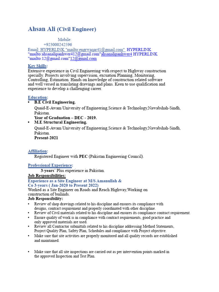 Ahsan Ali PDF Dubai | PDF | Consultant | Engineer