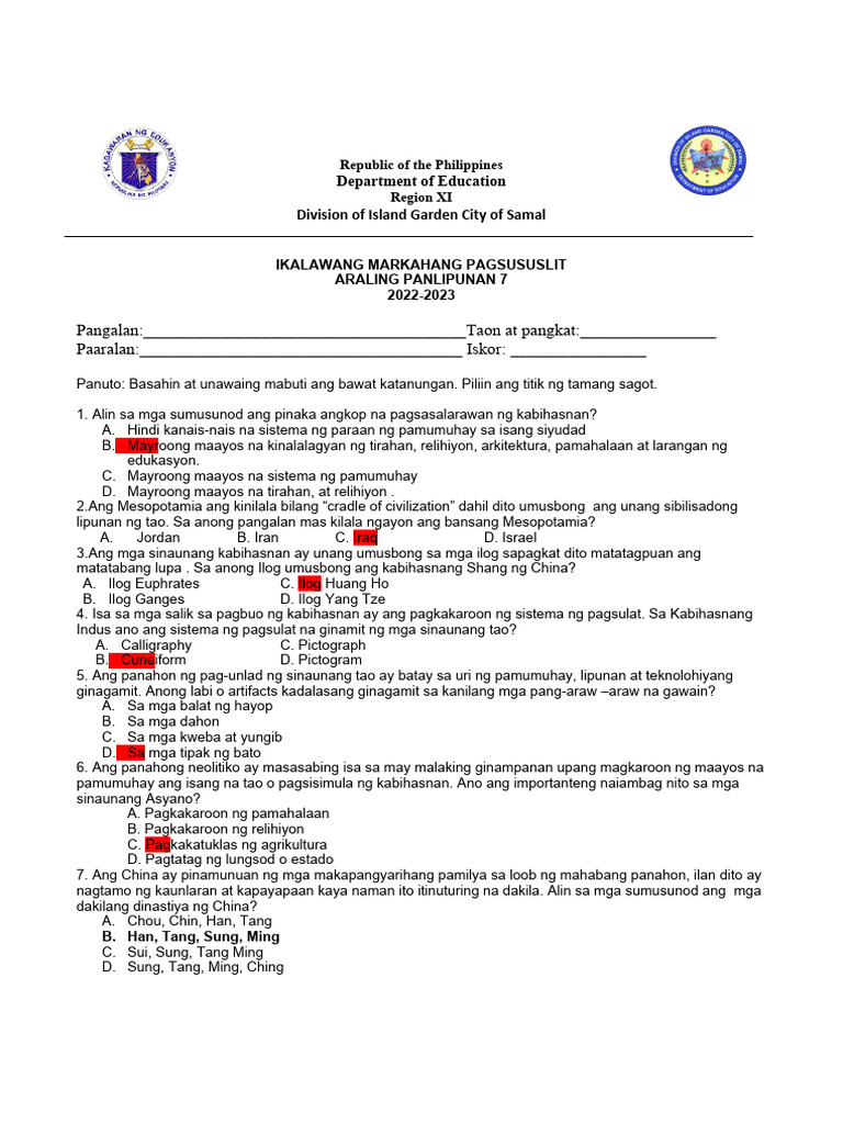 AP7 Final Exam 2nd Quarter 2.0 | PDF