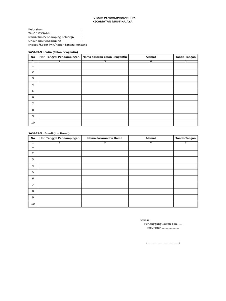 Visum Pendampingan Keluarga TPK Bekasi | PDF
