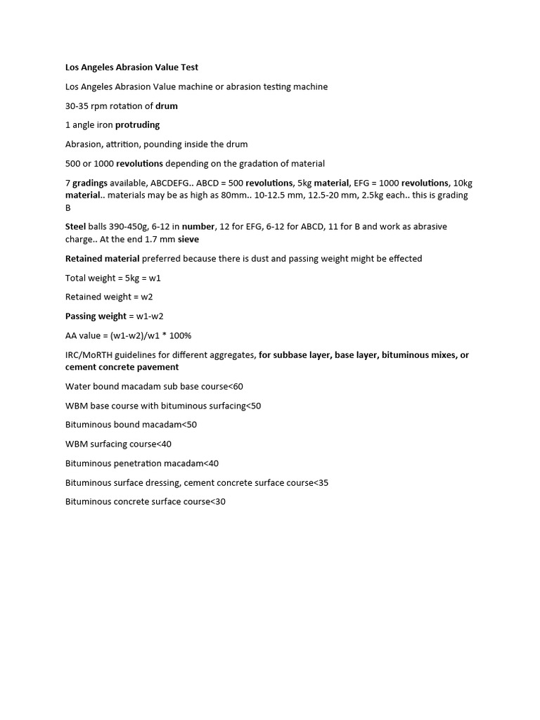Los Angeles Abrasion Value Test | PDF