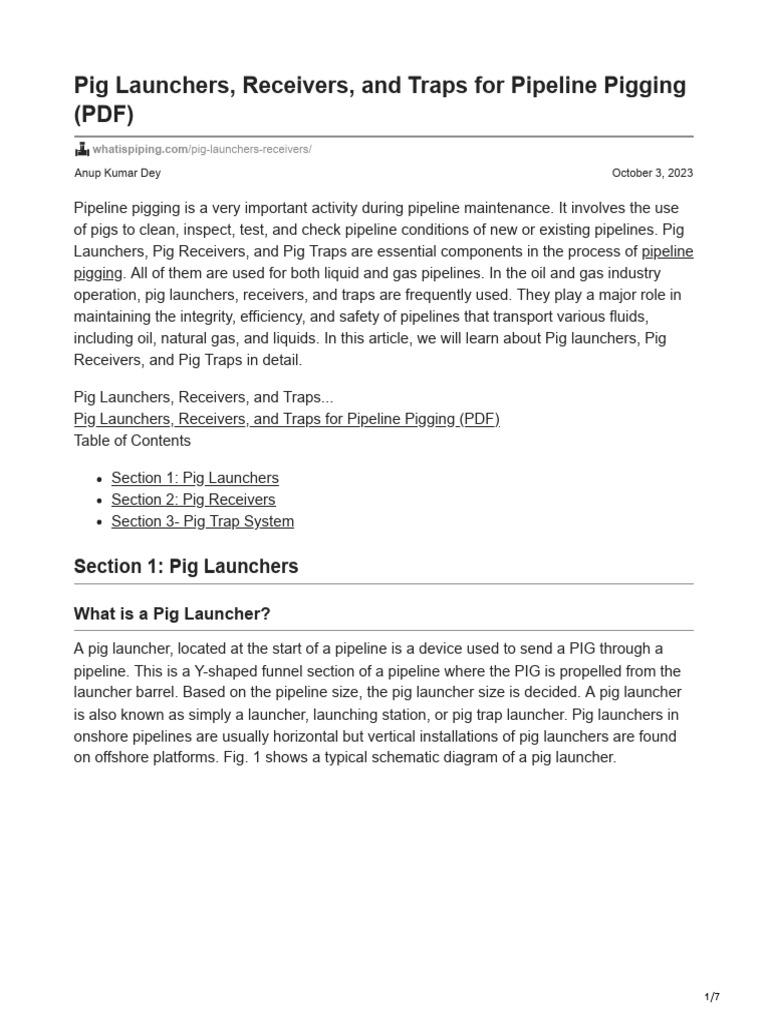 Pig Launchers Receivers and Traps For Pipeline Pigging Process | PDF ...