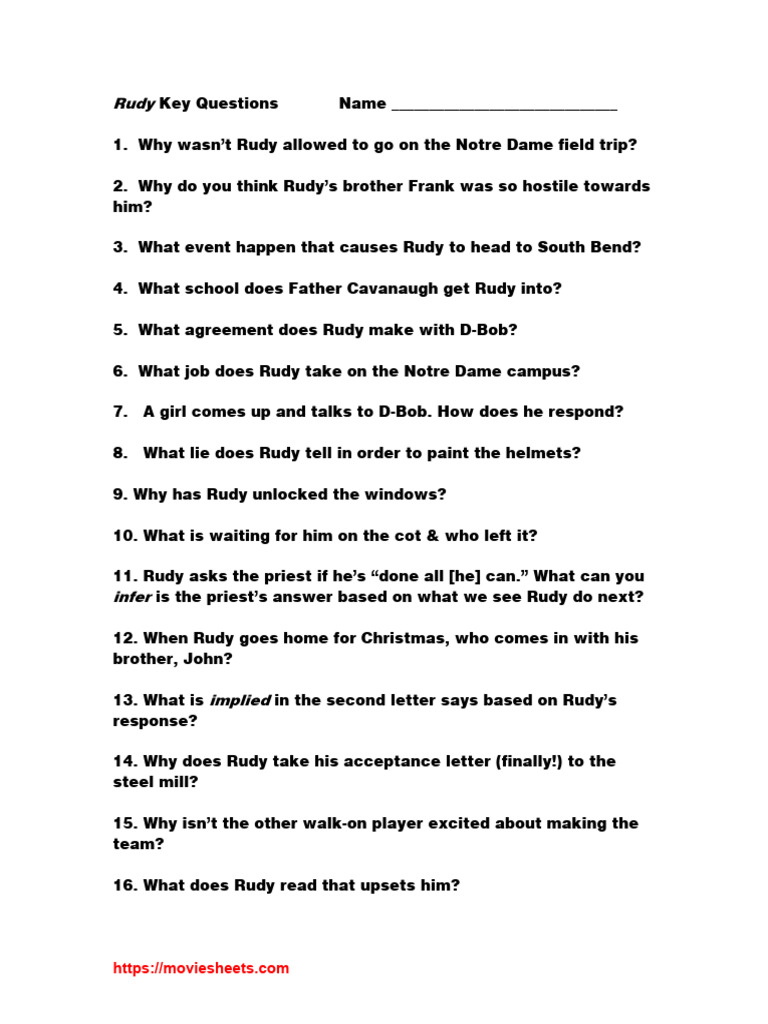 Rudy Study Guide | PDF | Games & Activities