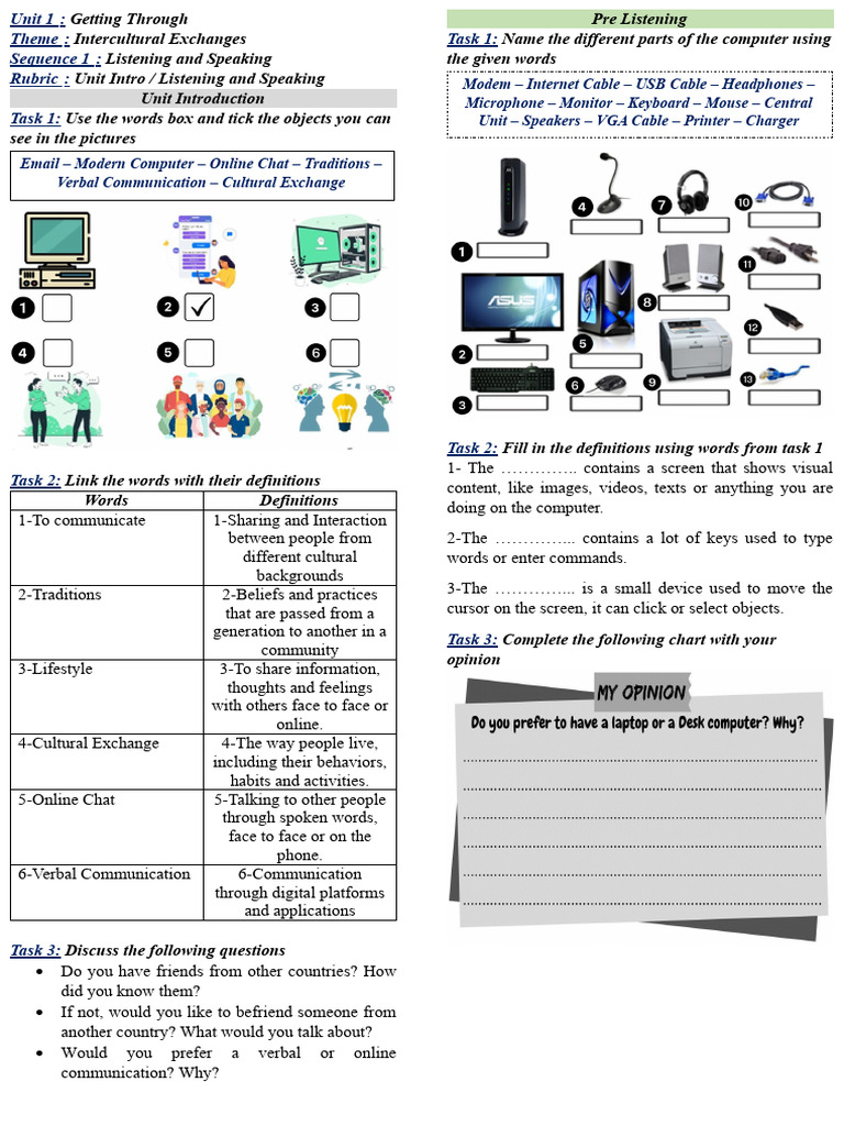 1.listening and Speaking Worksheet | PDF | Communication | Computer ...