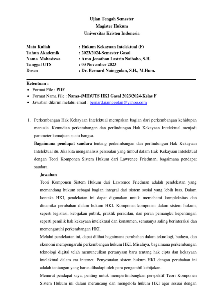 Aron Jonathan- MH UTS HKI Gasal 2023-2024-Kelas F | PDF