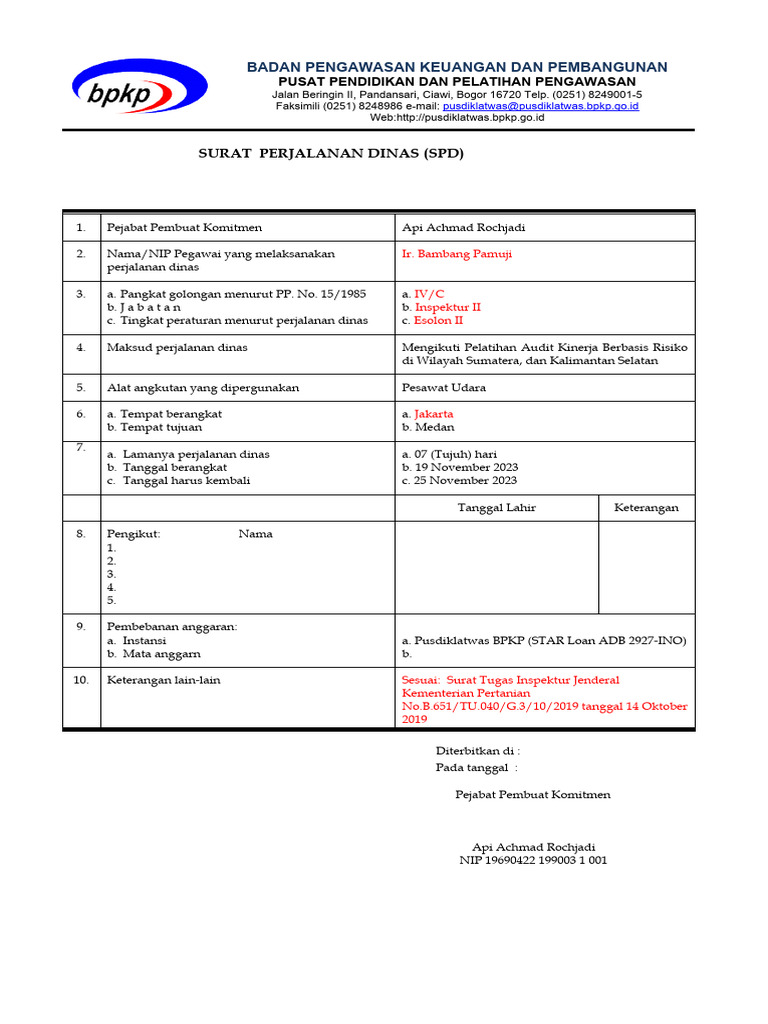 Contoh SPD Diklat Star | PDF