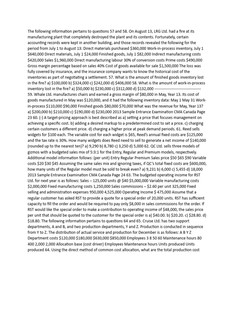 Fire Loss Inventory Assessment for LRG Ltd. | PDF | Gross Margin ...