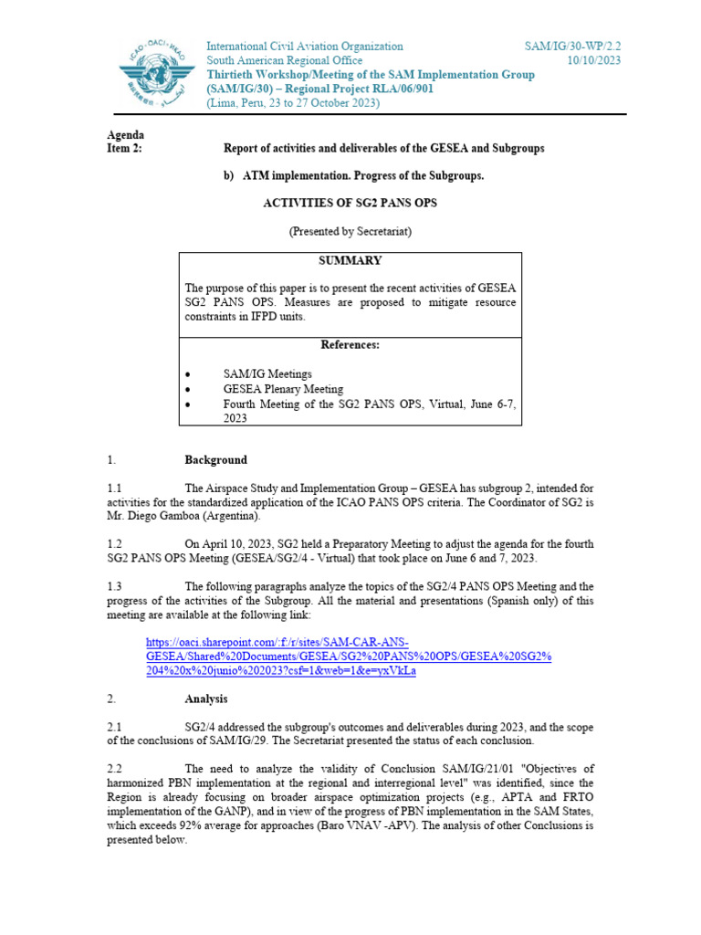 GESEA SG2 PANS OPS Activities Report | PDF | Air Traffic Control ...