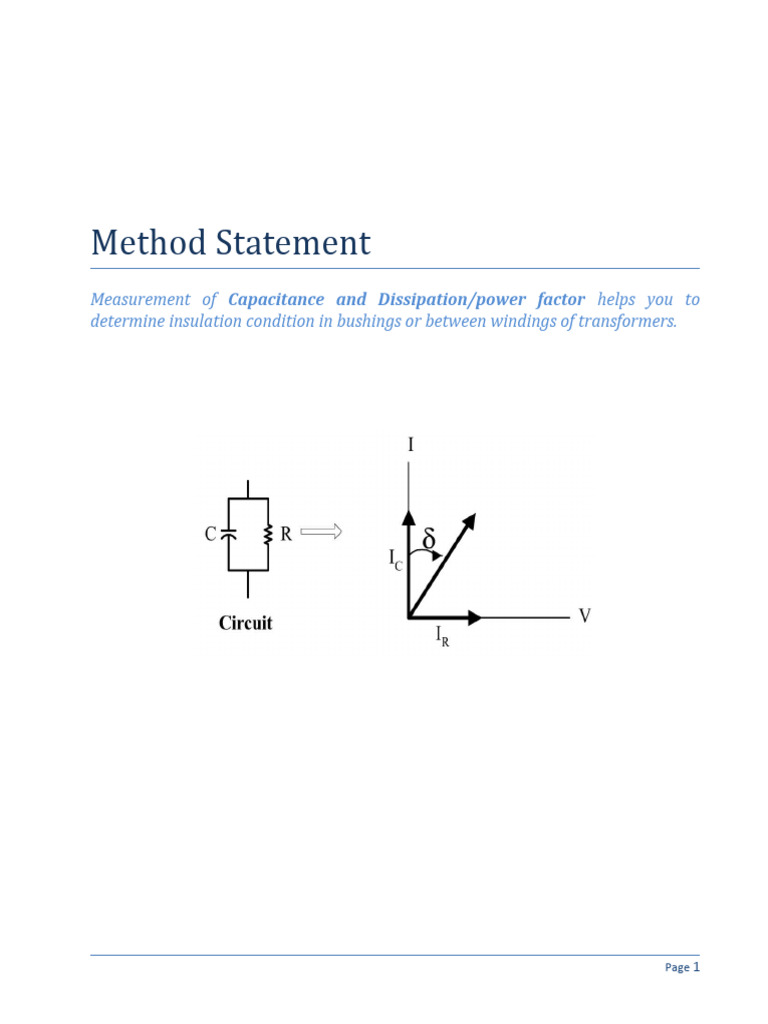 Method Statement Capacitance & Dissipation Factor | PDF | Insulator (Electricity) | Capacitance