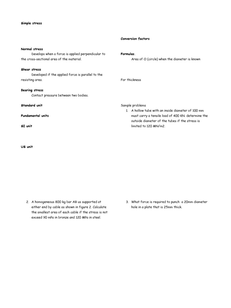 Simple Stress | PDF | Stress (Mechanics) | Strength Of Materials