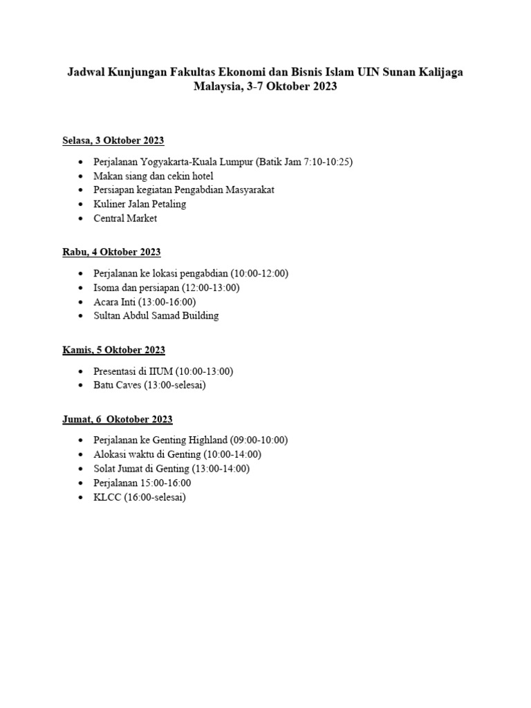 Itinerary KL 2023 | PDF | Perjalanan | Sains & Matematika