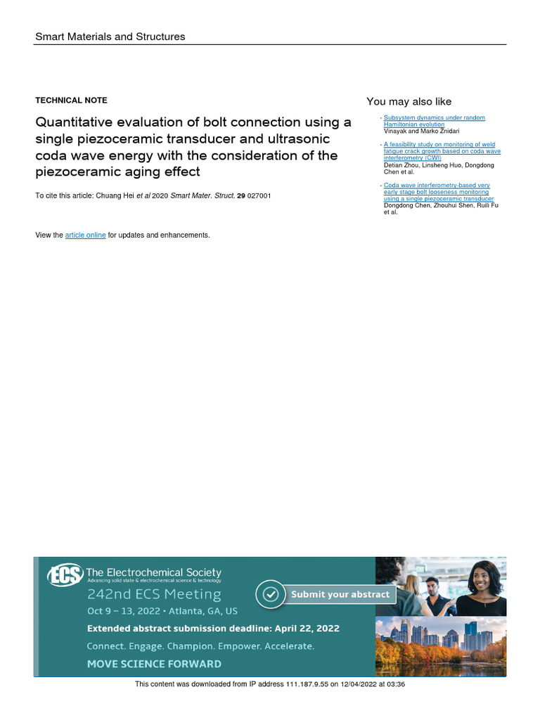 Hei Chuang - 2019 Quantitative Evaluation of Bolt Connection Using A ...