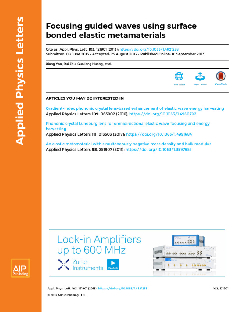 Focusing Guided Waves Using Surface Bonded Elastic Metamaterials | PDF | Waves | Metamaterial