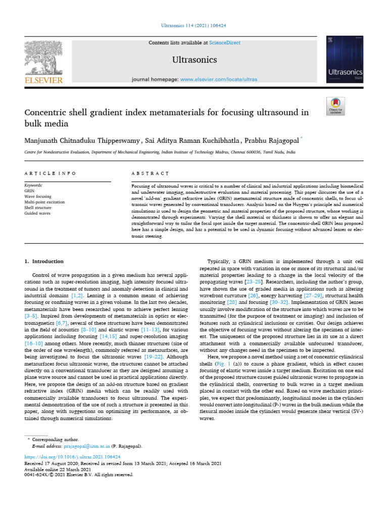 Concentric Shell Gradient Index Metamaterials For Focusing Ultrasound ...