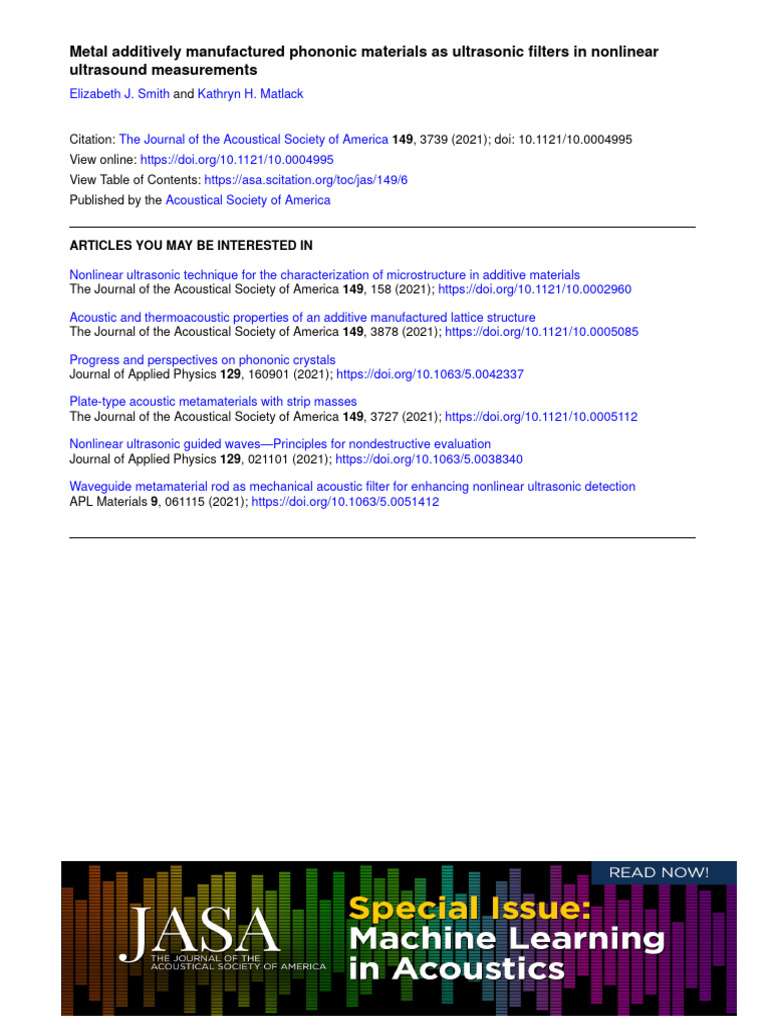 Metal Additively Manufactured Phononic Materials As Ultrasonic Filters ... Metal Additively Manufactured Phononic Materials As Ultrasonic Filters ...