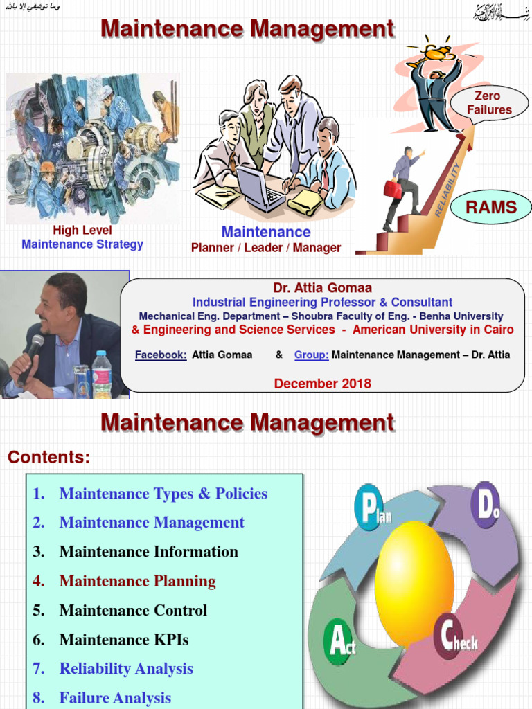Maintenance Management - DR Attia Gomaa - 01!12!201 - 230606 - 232549 | PDF | Reliability ...