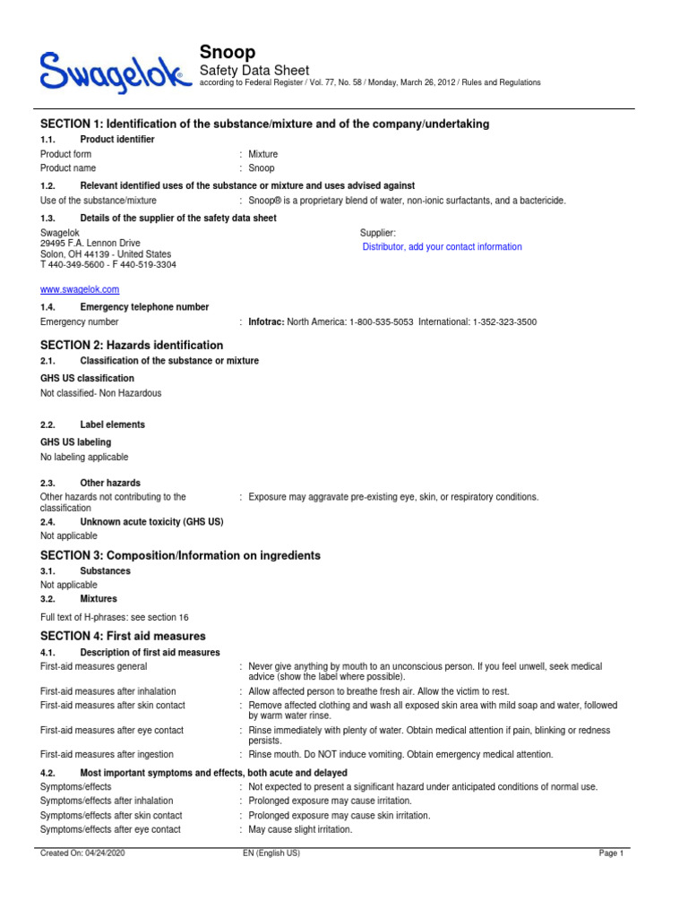 Sds Snoop Us | PDF | Firefighting | Toxicity