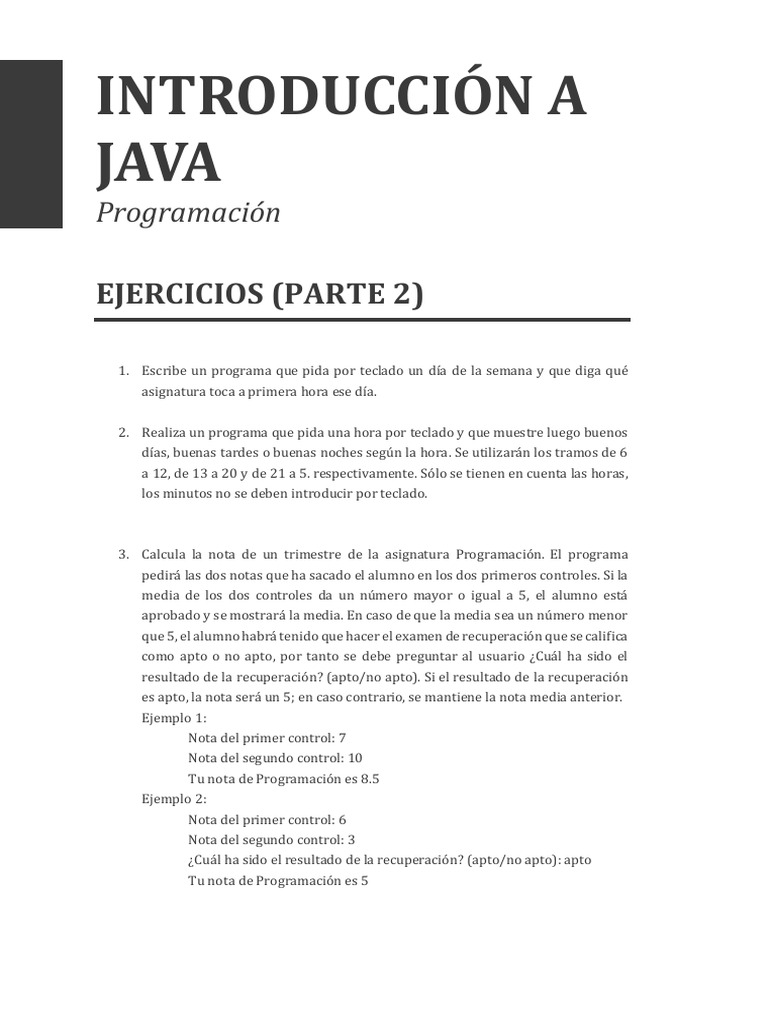 Ejercicios Tema 2 - Introduccion Java (II) | PDF | Flujo de control
