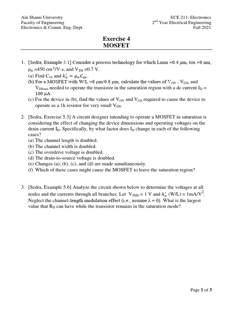 Sheet | PDF | Mosfet | Computer Engineering