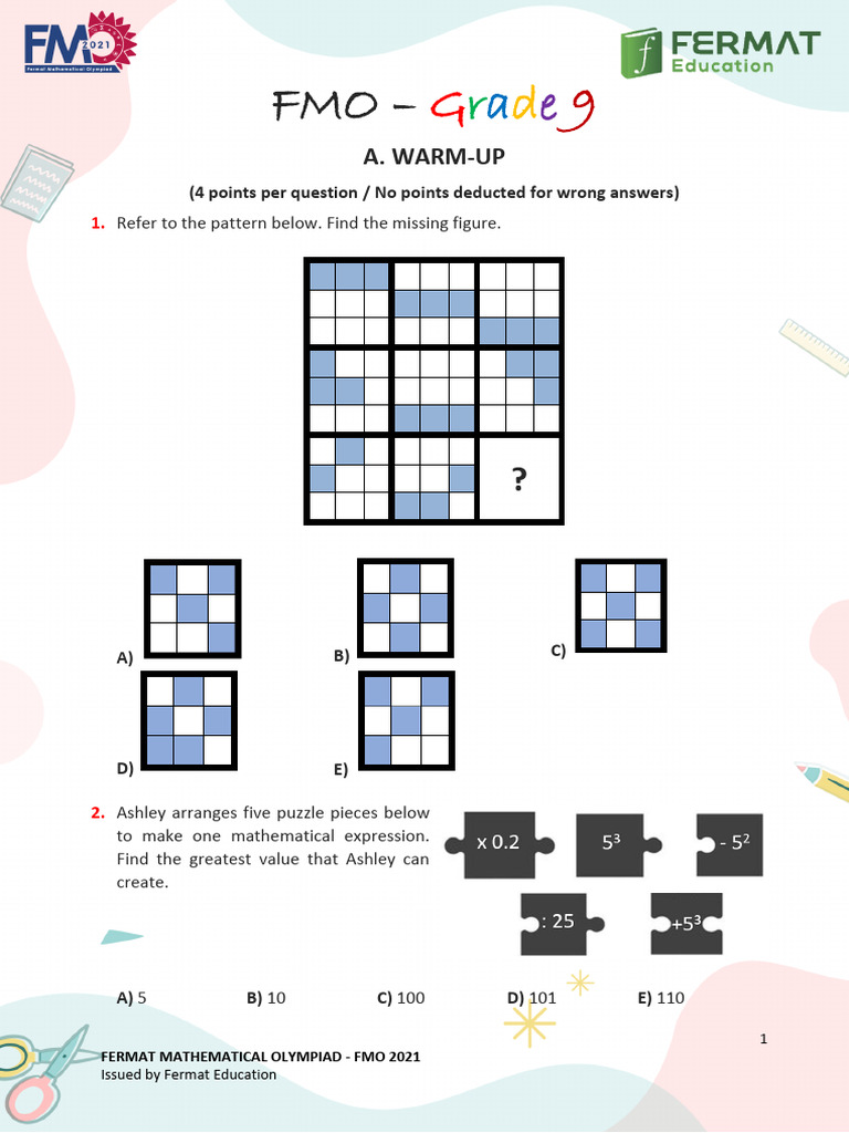 FMO Sample Paper G9 | PDF | Mathematical Concepts | Discrete Mathematics