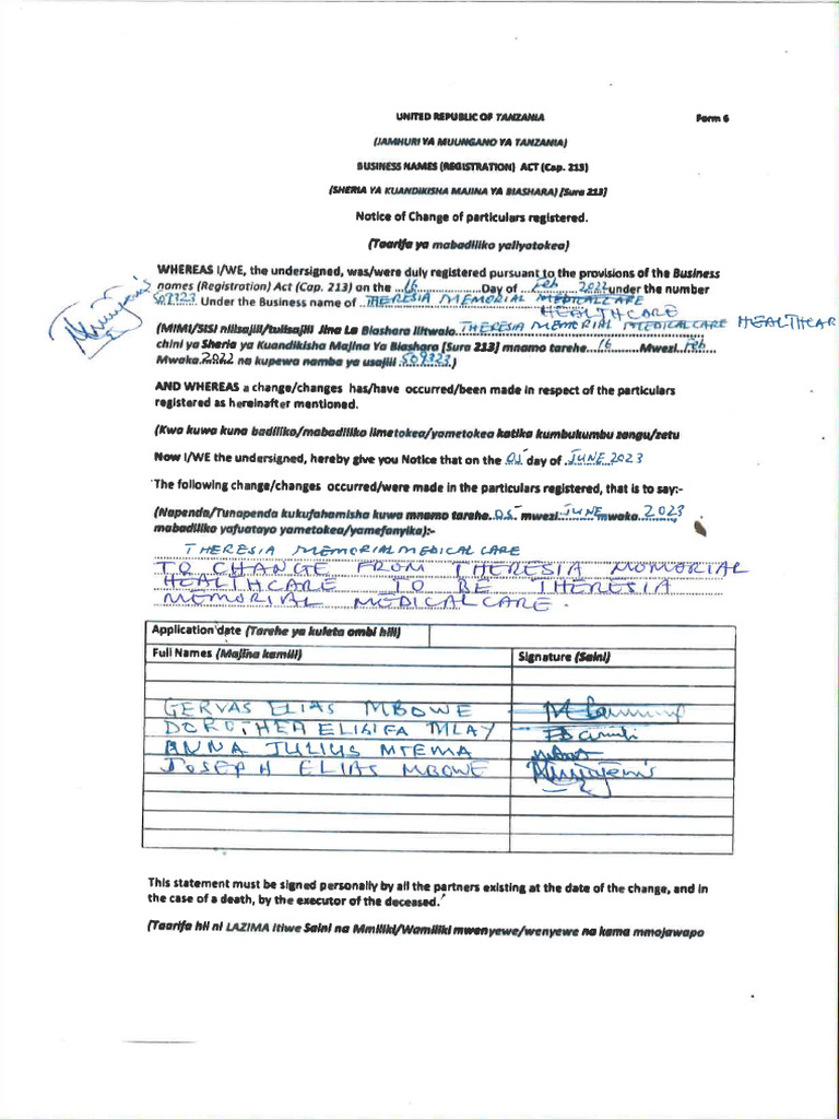 Notice of Change of Particulars Registered | PDF
