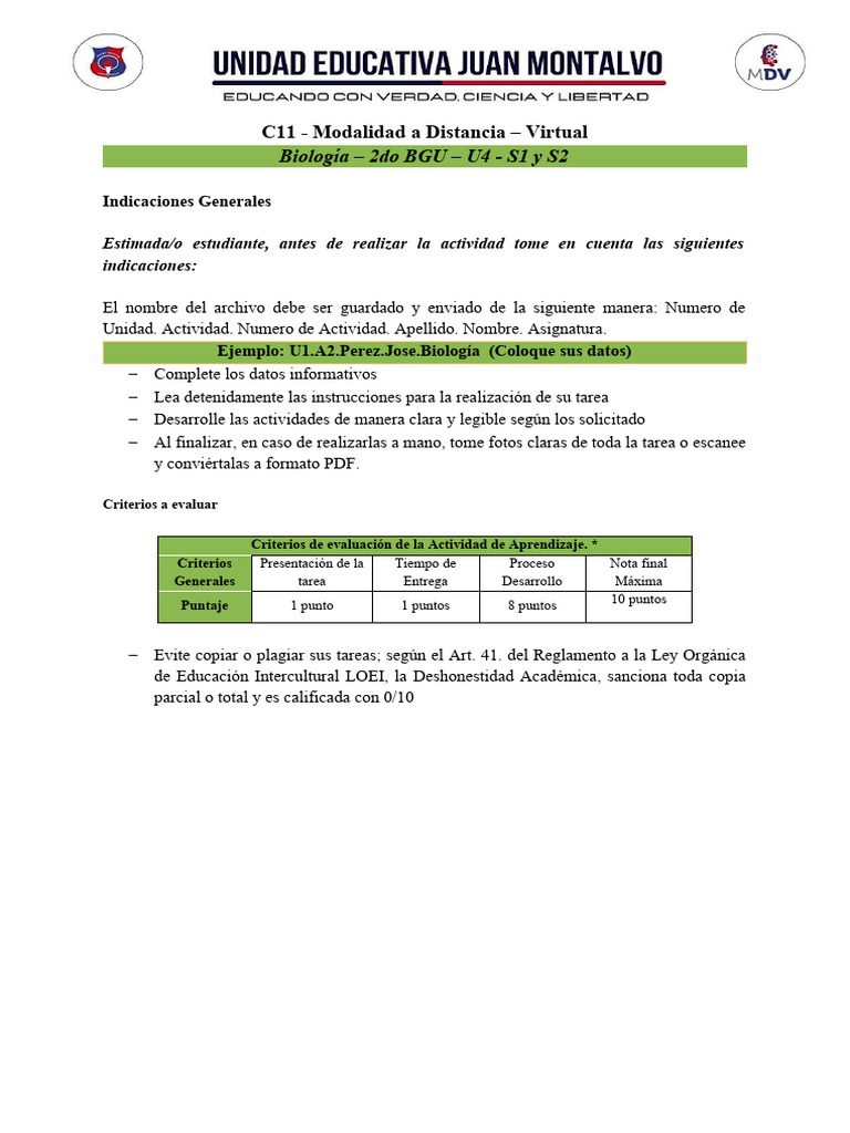 C11 - Modalidad A Distancia - Virtual: Biología - 2do BGU - U4 - S1 y ...