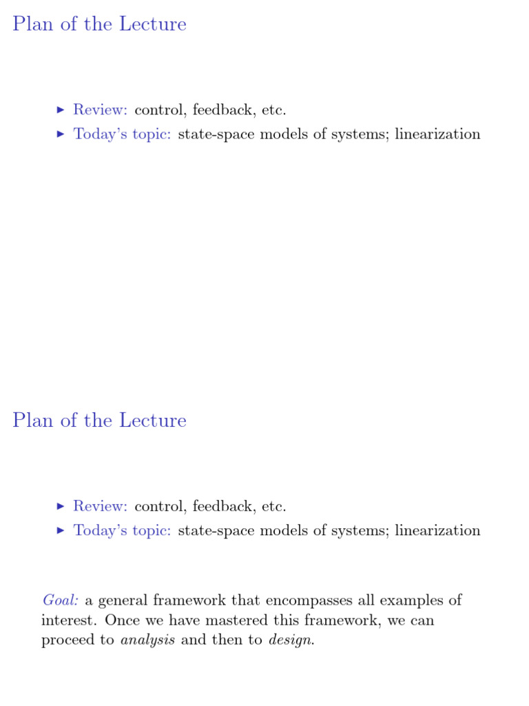 Lecture Slides 02 - State-Space Models and Linearization | PDF | Torque | Force