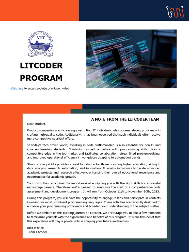 Litcoder Brief For VIT Students | PDF | Software Quality | Computer Programming