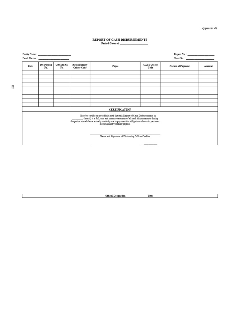 Cash Disbursement Report Template | PDF