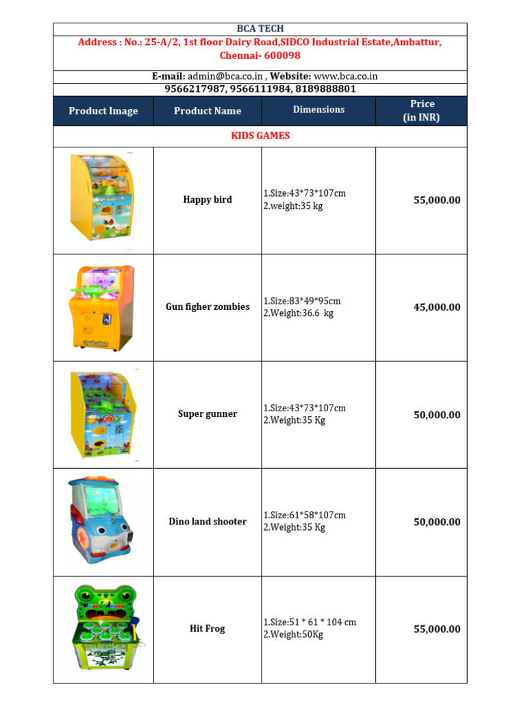 Bluechip Amusements Arcade Games Price List | PDF | Fee | Manual ...