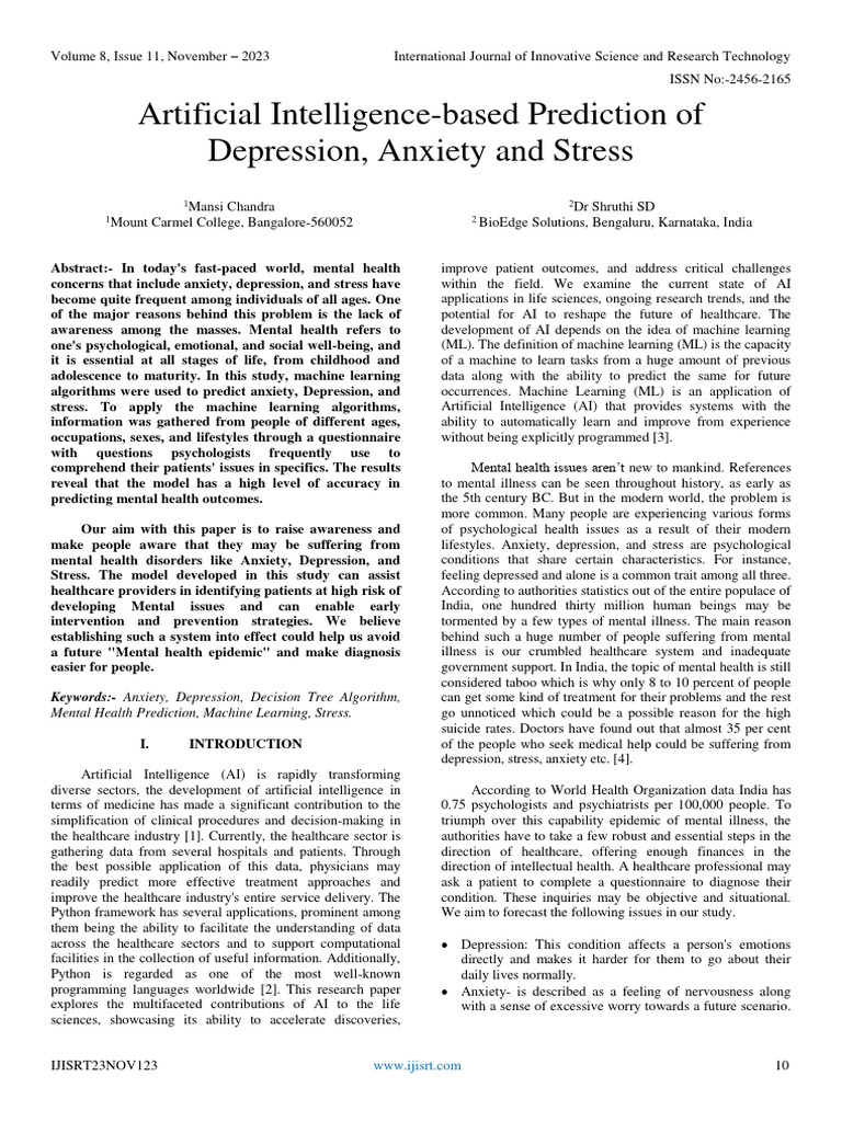 Artificial Intelligence-Based Prediction of Depression, Anxiety and Stress | PDF | Machine ...